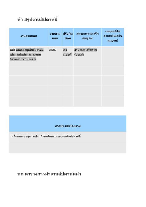 Word Of รายงานประจำสัปดาห์ของโครงการ Docx Wps Free Templates