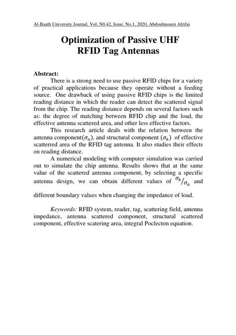 Pdf Optimization Of Passive Uhf Rfid Tag Antennas