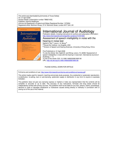 pdf assessment of speech intelligibility in noise with the hearing in