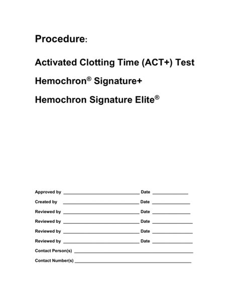 Act Test Procedure Hemochron Signature And Elite