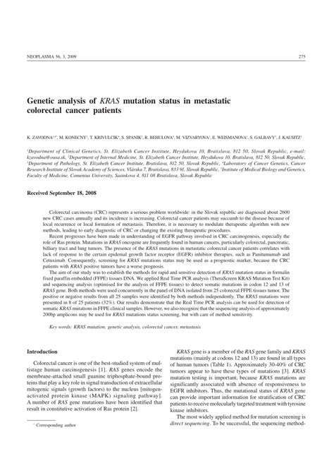 Pdf Genetic Analysis Of Kras Mutation Status In Metastatic Colorectal