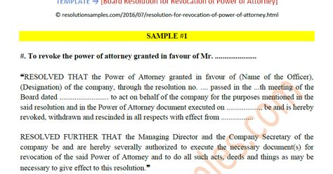 Board Resolution Format For Revocation Of Power Of Attorney