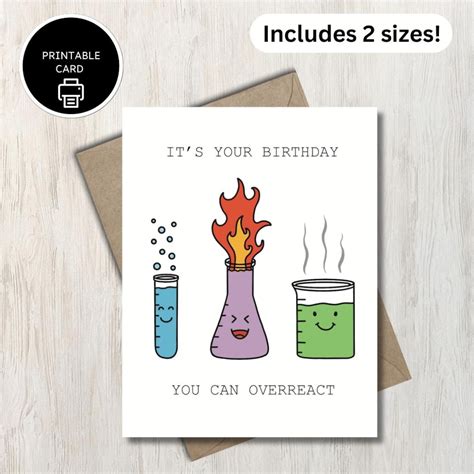 Printable Chemistry Birthday Card Funny Science Lab Themed Card For