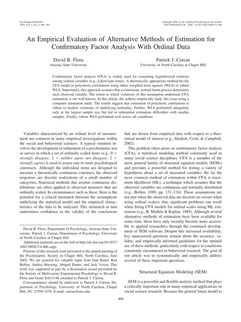 Pdf An Empirical Evaluation Of Alternative Methods Of Estimation For Confirmatory Factor