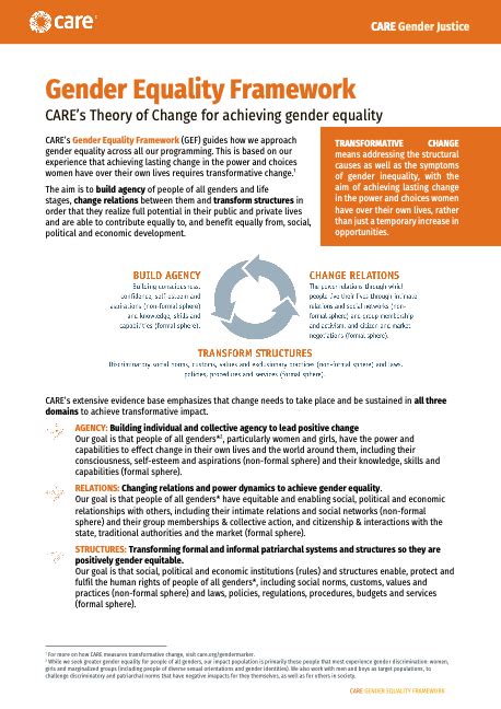 Gender Equality Framework Overview Care