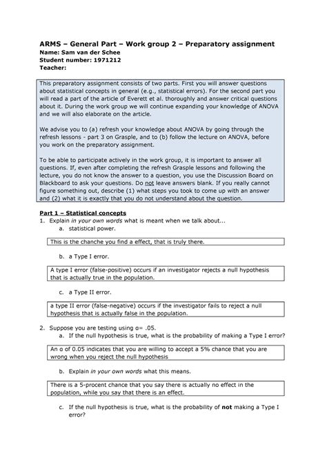 Arms General Part Work Group 2 Preparatory Assignment Arms