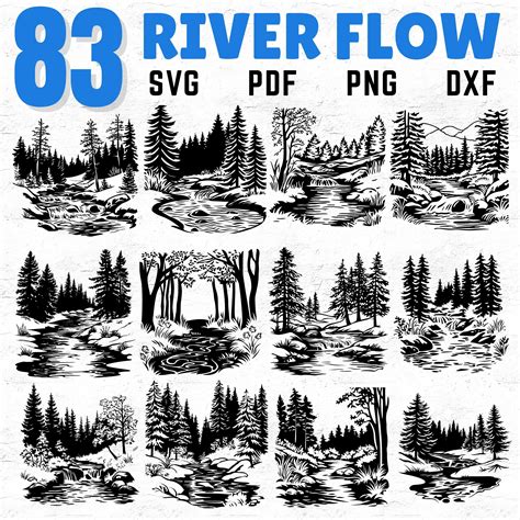 83 River Flow Svg Png Pdf Dxf Bundle Flowing Stream And Forest River