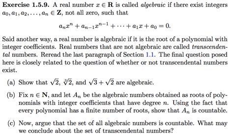 Solved A Real Number X R Is Called Algebraic If There Exist Chegg