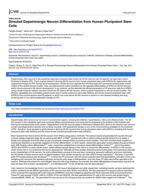 Pdf Directed Dopaminergic Neuron Differentiation From Human