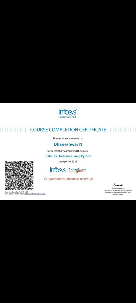 Proud To Share That Ive Completed The Infosys Springboard Course On Statistical Inference Using