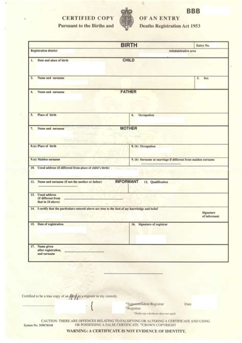 Birth Certificate Uk Certificates Templates Free