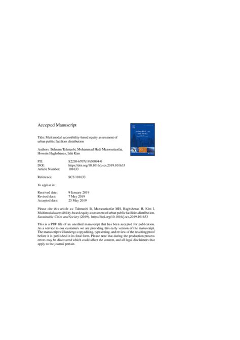 Pdf Multimodal Accessibility Based Equity Assessment Of Urban Public Facilities Distribution