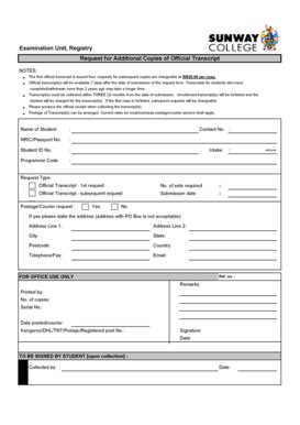 Fillable Online Request Additional Copies Of Official Transcript Form Fax Email Print PdfFiller