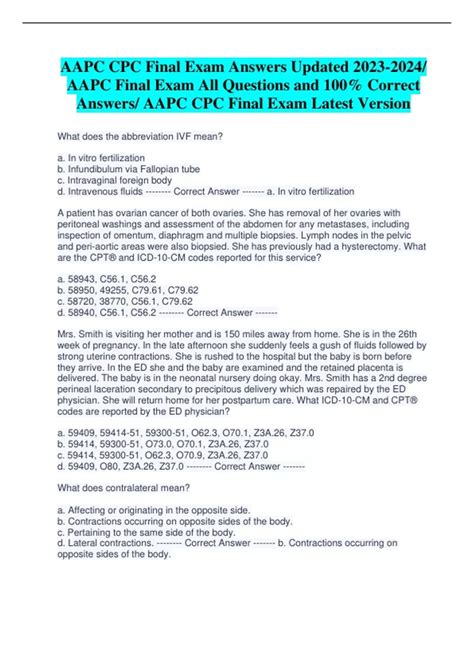 AAPC CPC Final Exam Answers Updated AAPC Final Exam All Questions And Correct Answers