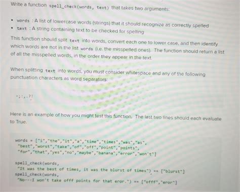 Solved Write A Function Spell Check Words Text That Takes Chegg Com