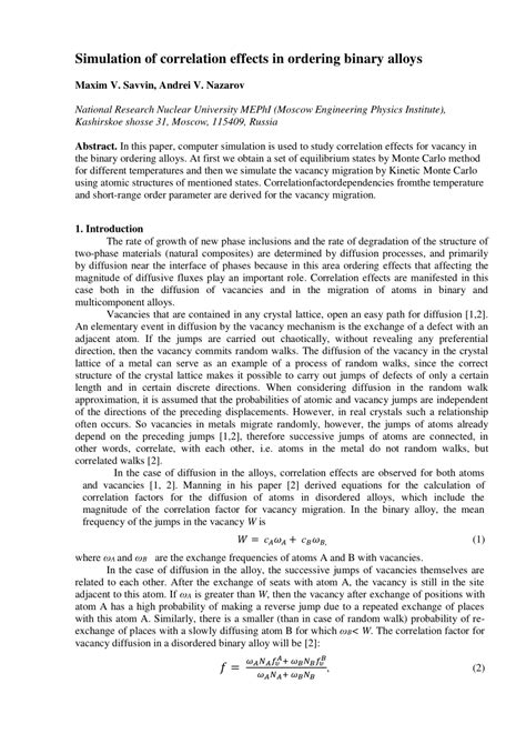 Pdf Simulation Of Correlation Effects In Ordering Binary Alloys