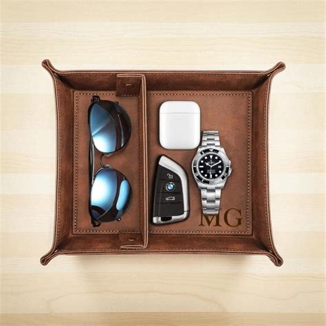Personalized Leather Valet Tray For Men Women Catchall Organizer