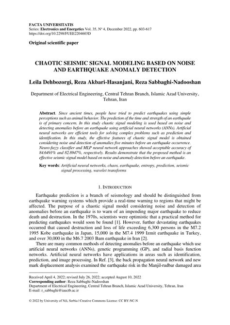 Pdf Chaotic Seismic Signal Modeling Based On Noise And Earthquake