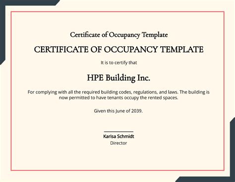 Certificate Of Occupancy Template Edit Online And Download Example
