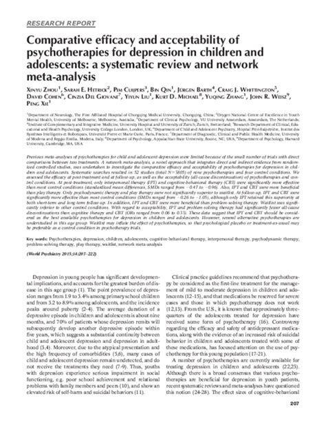 Pdf Comparative Efficacy And Acceptability Of Psychotherapies For