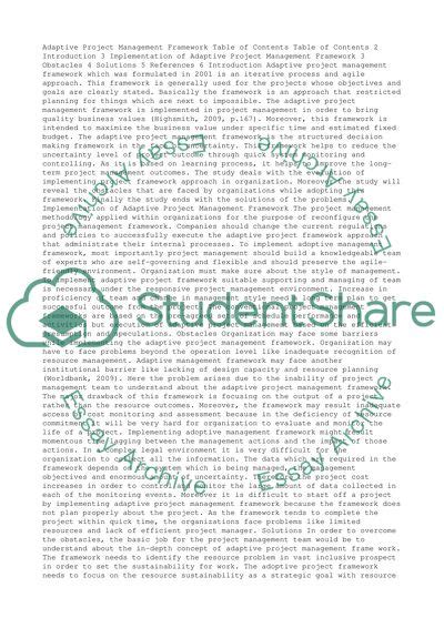Adaptive Project Management Framework Assignment