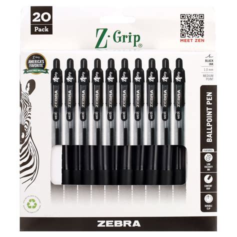 Zebra Z Grip Retractable Ballpoint Pens 10mm Medium Tip Black Ink