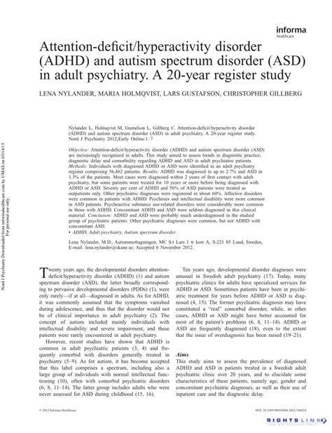 Pdf Attention Deficit Hyperactivity Disorder Adhd And Autism Spectrum Disorder Asd In