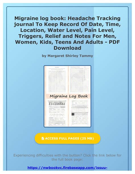 Free Pdf Migraine Log Book Headache Tracking Journal To Keep Record
