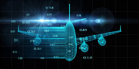 디지털 그리드 메쉬 비행기와 흐린 라인 추상배경 렌즈 효과 와이어 프레임 3d 평면 엔지니어링 개념 여행 관광 교통 빅 데이터 비행기에 대한 스톡 벡터 아트 및 기타 이미지