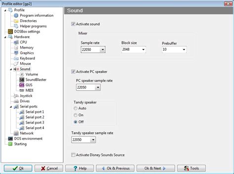 Settingsin Other Windows Of The Profile Editor