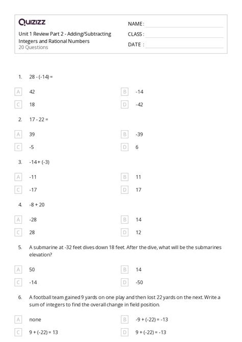 แผ่นงาน จำนวนเต็มและจำนวนตรรกยะ มากกว่า 50 แผ่นในราคา ชั้นประถมศึกษาปีที่ 8 ใน Quizizz ฟรีและ
