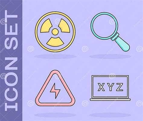 Set Xyz Coordinate System Radioactive High Voltage And Magnifying Glass Icon Vector Stock