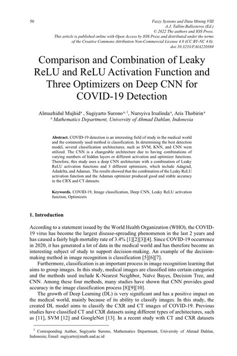 Pdf Comparison And Combination Of Leaky Relu And Relu Activation