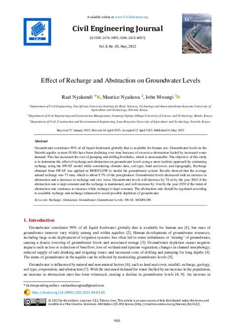 Pdf Effect Of Recharge And Abstraction On Groundwater Levels