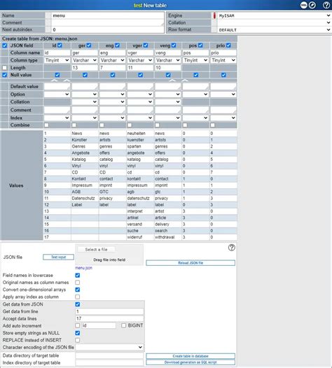 Create Mysql And Mariadb Tables From Json