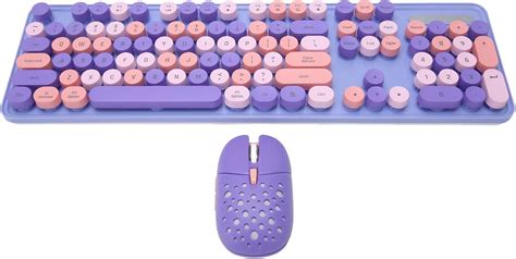 Wireless Keyboard Mouse Combo Full Size Retro Typewriter Keyboard With Colorful