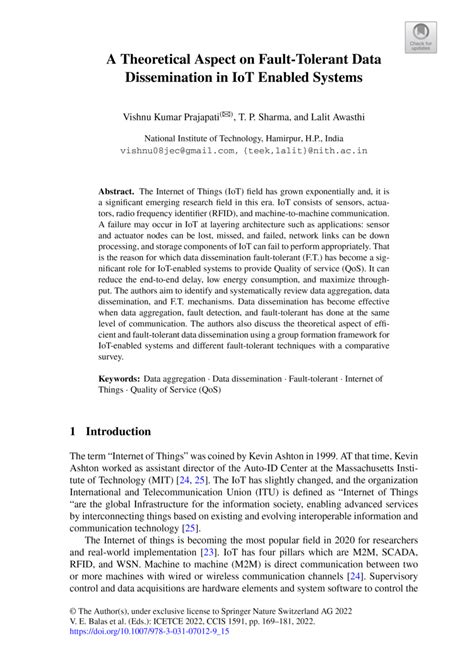 Pdf A Theoretical Aspect On Fault Tolerant Data Dissemination In Iot