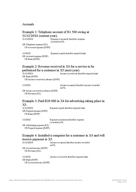Accruals Adjustments Notes Examples Of Telephone And Revenue Accounts