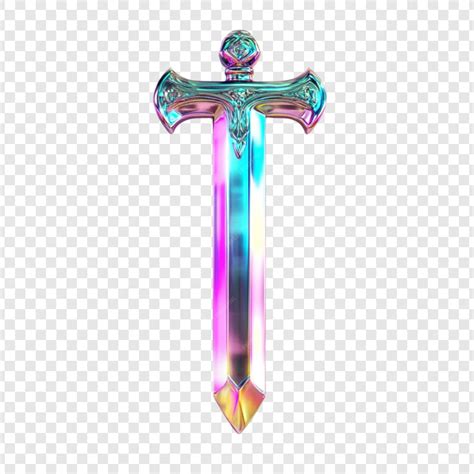 Iridescent Fantasy Sword Colorful Weapon Game Asset Premium Ai