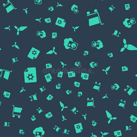 Set Cloud Database Shopping Cart Document Settings And Tie On Seamless Pattern Vector Stock