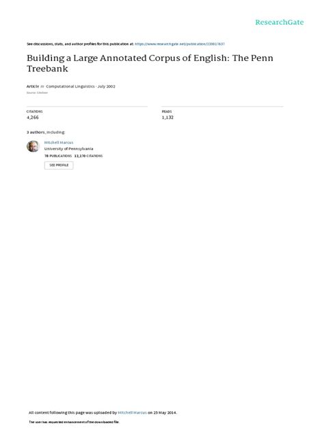 Building A Large Annotated Corpus Of English The Penn Treebank Pdf Part Of Speech Parsing