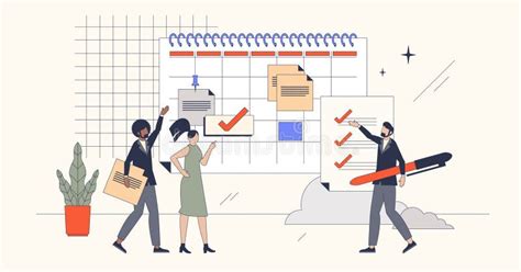 Project Planning And Business Tasks Organization Retro Tiny Person Concept Stock Vector