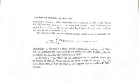 Solved Problem On Dynamic Optimization Consider A Consumer