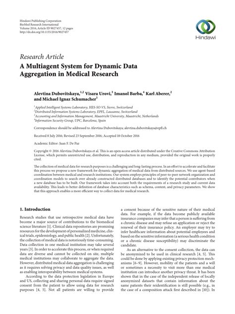 PDF A Multiagent System For Dynamic Data Aggregation In Medical Research