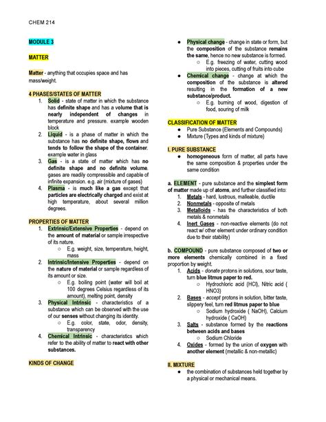 Module 3 To 6 Summarized Lecture Notes In Organic And Inorganic