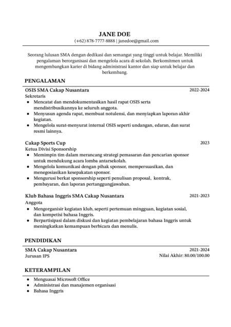 Contoh Dan Template CV Lamaran Kerja Untuk Berbagai Profesi