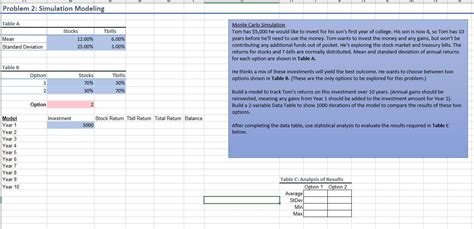 problem 2 simulation modeling table a mean standard