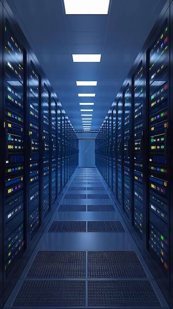 Shot Of Data Center With Multiple Rows Of Fully Operational Server Racks Premium Ai Generated