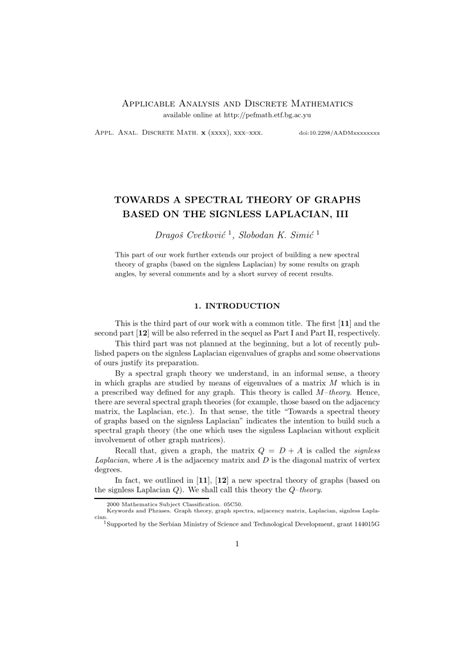Pdf Towards A Spectral Theory Of Graphs Based On The Signless
