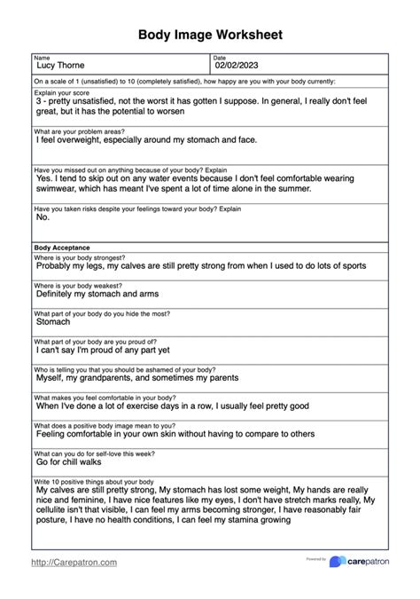 Body Image Worksheet And Example Free Pdf Download